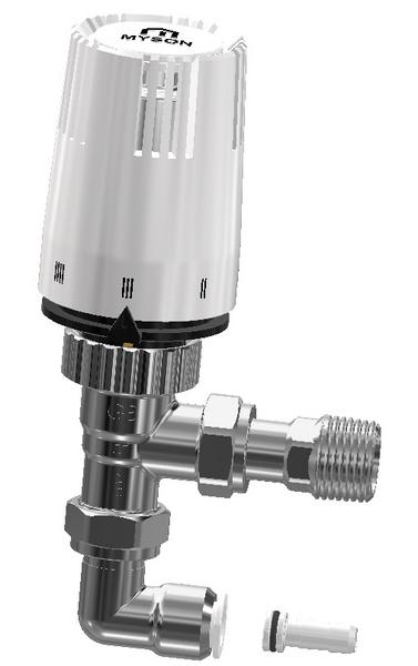 Myson Petite TRV angle c/w pushfit 90o elbow 10mm Chrome | Wolseley