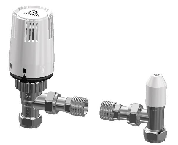 Myson Petite TRV and lockshield pack angle 15mm Chrome | Wolseley