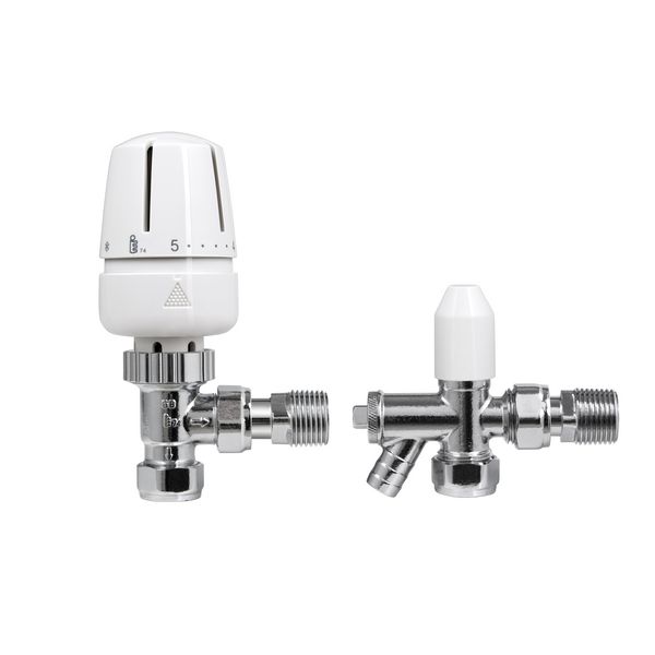 Center Angled TRV with lockshield and drain-off valve pack 10mm | Wolseley
